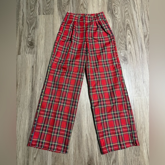 SHEIN | Pants & Jumpsuits | Shein Red Tartan Plaid Dress Pants | Poshmark